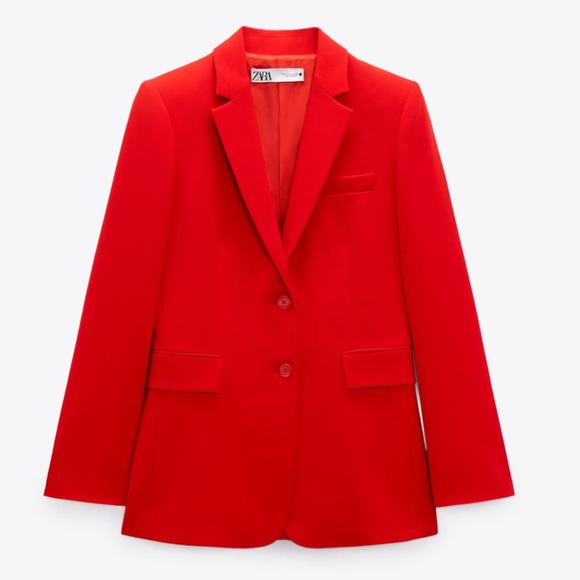 Zara | Jackets & Coats | Zara Fitted Blazer With Pockets Red Premium ...